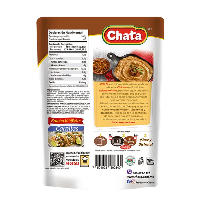Chata Refried Beans with Chilorio - 14 oz – El Sabor Market